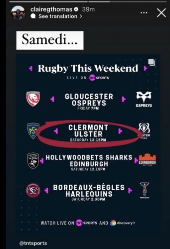 Clermont Auvergne v Ulster Commentators - EPCR Challenge Cup - 13/04 ...
